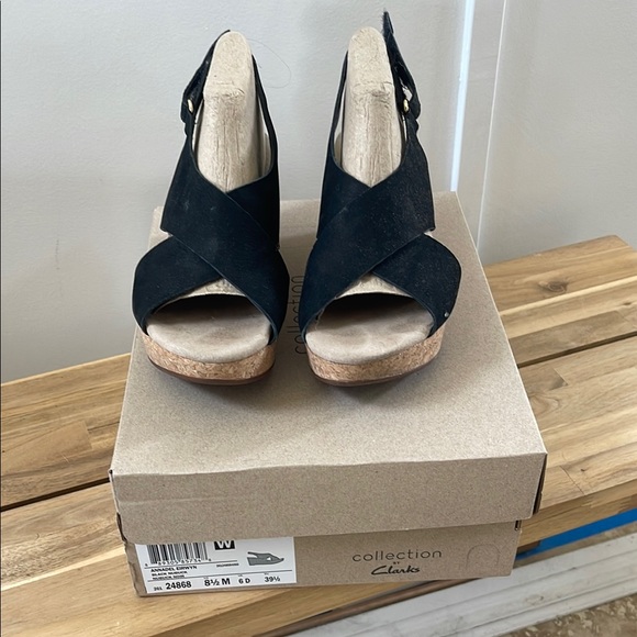 Clarks | Shoes | Clarks Annabel Eirwyn Black Nubuck Wedge Sandals With ...